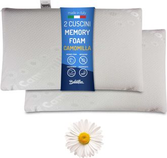 Baldiflex Emporio Ergonomische Kissen aus Memory-Schaum, entspannender Kamille-Bezug, Bezug abnehmbar und waschbar, Gr&ouml;&szlig;e 40 x 70 cm, H&ouml;he 11 cm, Nackenst&uuml;tzkis