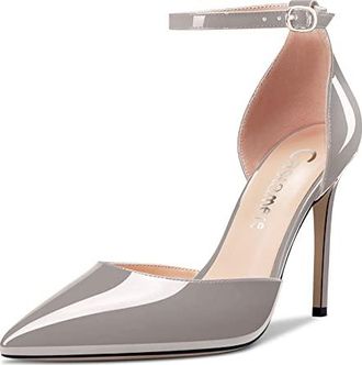 Castamere Femmes Aiguille Haut High Talon Heel Pointu Bout Lanières Cheville Two-Piece Dress Escarpins Slip-on Boucle Mariage Party 10 CM Heels Gris 43 EU