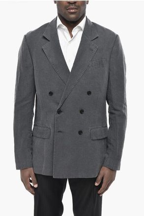 AllSaints Linen-Blend Double-Breasted Blazer TANSEY With Flap Pockets size Xl