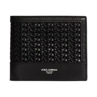 Dolce & Gabbana Homme, Accessoires, Noir, Taille: ONE Size Portefeuille en cuir de veau plong&eacute; tress&eacute;