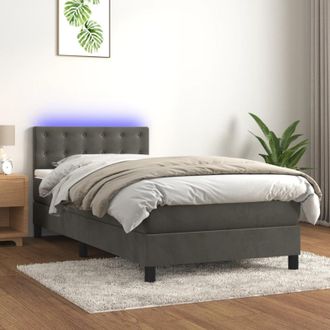 Festnight Boxspringbett 90 x 200 mit matratze und Led Bett 90 x 200 mit matratze und lattenrost Polsterbet 90 x 200 Bett mit LED Beleuchtung & kopfteil -Dunkelg