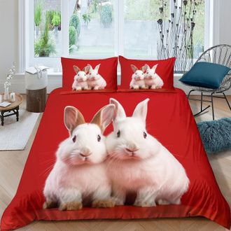 Generic Kaninchen Bettw&auml;sche 200x220 S&uuml;&szlig;er Hase 3 Teilig &uuml;bergr&ouml;&szlig;e Bettbezug 200 x 220 cm 3D Bettw&auml;sche-Sets Weiche Bettbezug Set Tiere Rabbit Bettbez&uuml;ge Set 