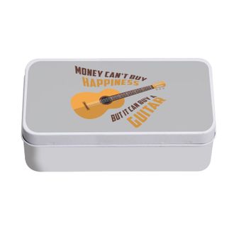 Fabulous Aufbewahrungsbox aus Metall, Grau - Guitar - Money Cant Buy Happiness Music - 11 x 18,5 x 5,5 cm - Aufbewahrungsbox, Schl&uuml;ssel, Werkzeug, Brotdose, Zu