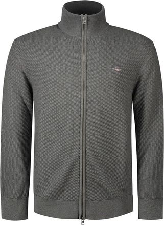 GANT Herren Cotton Micro Textured Zip Cardigan Strickjacke, Dark Grey Melange, XX-Large