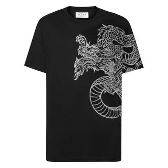 Philipp Plein T-Shirt Rundhals SS Dragon Strass - - Tops - Herren - Schwarzk - 4XL