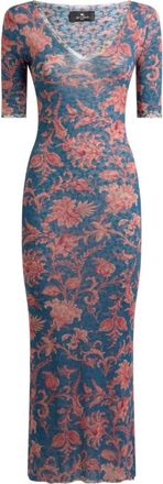 Etro Femme, Robes, Multicolore, Taille: 36 FR Robe Midi en Tulle Stretch &agrave; Motif Floral