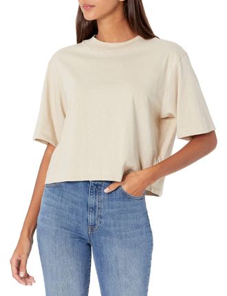 The Drop Damen Sydney T-Shirt, kurzer Cropped-Stil, Rundhalsausschnitt, Sand, 3XL Große Größen
