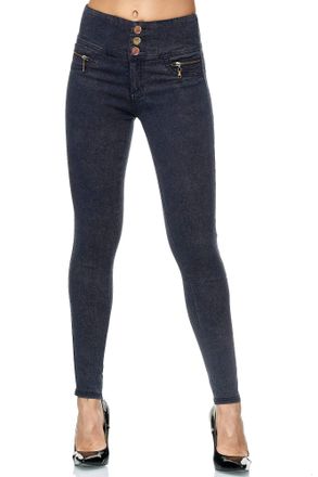 Elara Damen Stretch Hose High Waist Jeggings Chunkyrayan GB2577-7 Dk.Blue-44 (2XL)