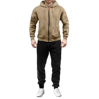 Generic Survêtement tactique 2 pièces pour homme avec fermeture éclair intégrale et sweat à capuche - Ensemble décontracté de sport de plein air - Survêtement