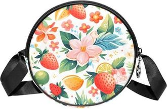 Generic Sac &agrave; bandouli&egrave;re rond pour femme, motif fruits d&eacute;t&eacute; color&eacute;s, petit sac &agrave; bandouli&egrave;re avec fermeture &eacute;clair, bretelles r&eacute;glables, sac &agrave; main rond d&eacute;co
