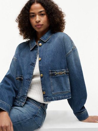 Tommy Hilfiger Jeansjacke CROPPED JACKET CAM MID aus Baumwolle, verk&uuml;rzte Form