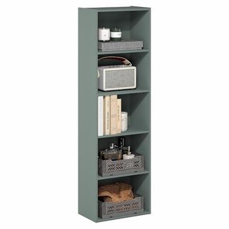 Furinno LUDER B&uuml;cherregal, 5-stufiges B&uuml;cherregal, Bookcase, 9.4 x 15.8 x 52, f&uuml;r Wohnzimmer, Schlafzimmer, Homeoffice, Salbeigr&uuml;n