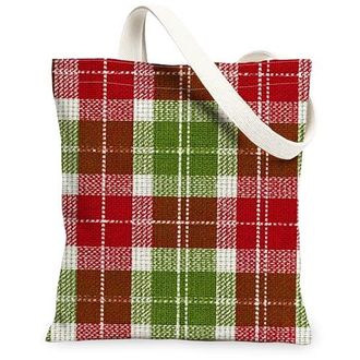 Generic Sacs fourre-tout en toile &agrave; carreaux, motif rustique vintage, sacs d&eacute;picerie r&eacute;utilisables, sacs d&eacute;picerie l&eacute;gers, lavables en toile avec bandouli&egrave;re,