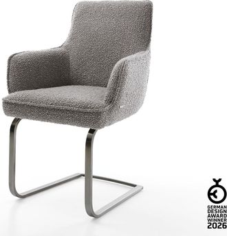 DELIFE Freischwinger Heira-Flex mit Armlehnen Boucl&eacute; Silbergrau Freischwinger flach Graphit Taschenfederkern, Esszimmerst&uuml;hle