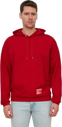 Trendyol Trendyol Burgund-Herren-Kapuzen-&Uuml;bergro&szlig;e Langarm-Aufkleber Applique Basic-Sweatshirt, Burgund