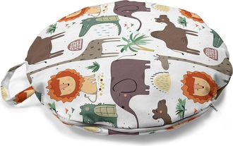 Abakuhaus Löwe Rundes Bodenkissen mit Griff, Lustige Tier-Illustration, dekoratives Kissen für Wohnzimmer & Schlafsäle, 45 cm, Mehrfarbig