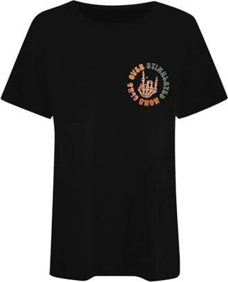 Generic T-shirt mignon pour femme &agrave; col rond pour course &agrave; pied d&eacute;t&eacute; d&eacute;contract&eacute; pour la f&ecirc;te des m&egrave;res - Coupe ample - Coupe ample - Pour l&eacute;t&eacute;, Noir, XXL