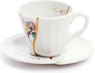Seletti Kintsugi Tasse mit Untertasse, Porzellan und 24 Karat Gold, Mod. 3