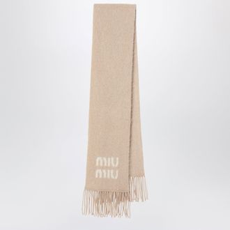 Miu Miu Beige mohair-blend scarf with logo