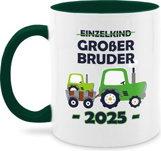 Shirtracer Tasse Tassen 325ml - Einzelkind Großer Bruder 2025 Traktor - 325 ml - Dunkelgrün - geschenk tasse+großer+bruder big brother 2023 keramik geburt fuer d
