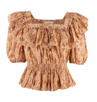 Ulla Johnson Tan Floral Ruffled Top Size XXS