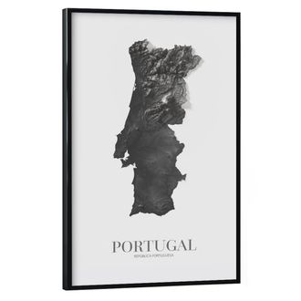 artboxONE Poster mit schwarzem Rahmen 30x20 cm Reise Portugal 3D-Karte - SW - Bild Portugal