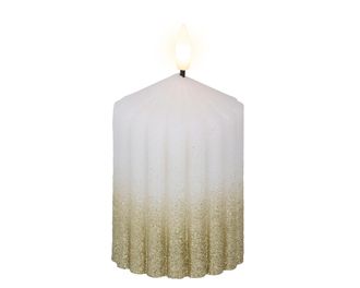 Lumineo LED Kerze mit Timerfunktion 7x10cm Wachs - mit Rillen & Glitzer - Echtwachskerze batteriebetrieben - Wachskerze Stumpenkerze - Wei&szlig; Warmwei&szlig;