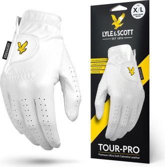 Lyle & Scott Tour Pro Premium Golfhandschuh aus ultraweichem Cabretta-Leder - ultimativer Halt, Feuchtigkeitskontrolle, langlebig - Herren-Golfhandschuh, Wei&szlig;, XL,