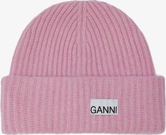 Ganni Oversized Woll-Rippstrickm&uuml;tze lila
