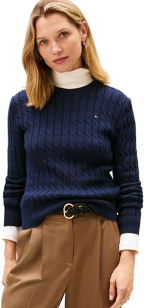 Tommy Hilfiger Damen CO Cable MID GG C-NK LS SWT WW0WW47644 Pullover Sweater, Blau (Dark Night Navy), L, Blau (Dark Night Navy), L