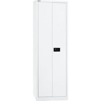 Bisley Flügeltürenschrank Universal, 4 Fachböden, 5 OH, B 600 mm, Metall, 696 Verkehrsweiß, 40 x 60 x 195 cm