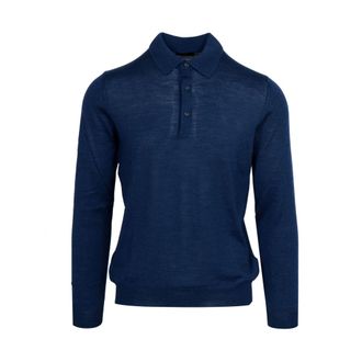 Fay Polo-Strick mit drei Kn&ouml;pfen - - Knitwear - Herren - Blau - L