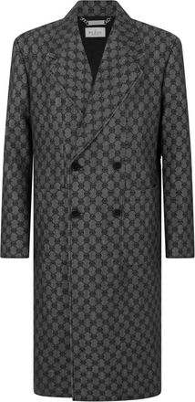 Philipp Plein Homme, Manteaux, Noir, Taille: 4XL Denim Coat Jacquard Monogram