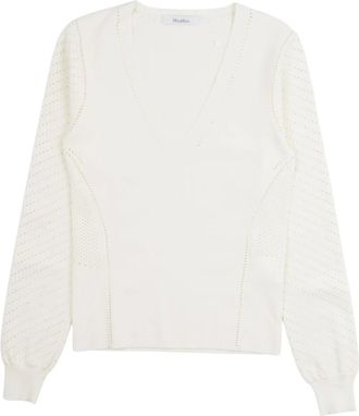 Max Mara Femme, Pulls, Blanc, Taille: 44 FR Nadar V-neck Tricots