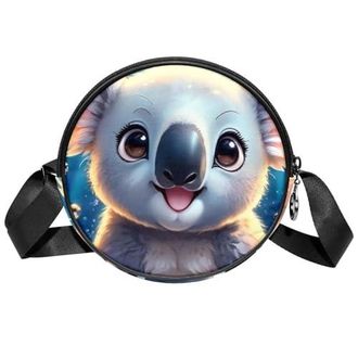Generic Koala Petit sac &agrave; bandouli&egrave;re circulaire pour femme, sac &agrave; bandouli&egrave;re r&eacute;glable avec fermeture &eacute;clair, sac &agrave; main rond d&eacute;contract&eacute; pour femmes et fill
