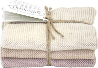 Solwang Putzlappen 3er Set, gestrickte Wischtücher aus Baumwolle (Sand Kombi)