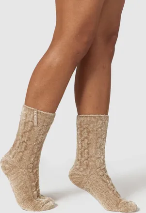 Lounge Chaussettes Tricot&eacute;es Chenille - Beige - S-M