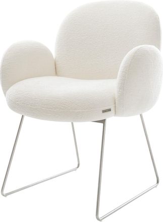 DELIFE Polsterstuhl Nube-Flex mit Armlehnen Kufengestell Edelstahl Boucl&eacute; Soft Beige Taschenfederkern