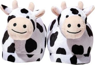 Hemoton Pantoufles Int&eacute;rieur Peluche Polaire &Eacute;paisses pour Femmes Chaudes et Antid&eacute;rapantes Chaussures Confortables Forme de Vache Cartoon