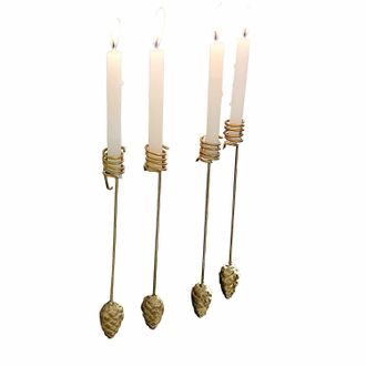 Loberon Kerzenhalter 4er Set Norélie, Einfaches Einhängen an Gefäßrändern, Nostalgische Note, Geeignet für Stabkerzen, Kerzenständer, Dekoration, Eisen, Gold