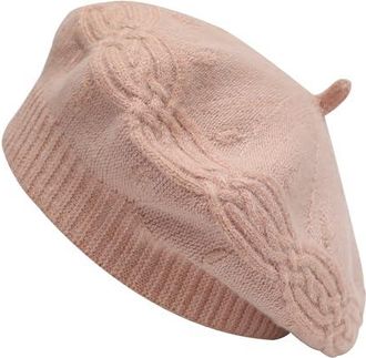 ZLYC Béret Français Réversible en Cachemire de Couleur Unie pour Femmes et Filles(Tricot torsadé Rose),Taille Unique
