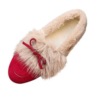 Generic Chaussures Femme Plates Bouche Peu Profonde Doublure Peluche Polaire Slip-on Mocassins Chaussures De Maison Semelle Antid&eacute;rapante Confortable D&eacute;contra