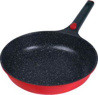 STONELINE SMART Bratpfanne 28 cm, Gro&szlig;e Pfanne Aluguss, Abnehmbarem Griff, Pfanne Induktion, Alle Herdarten, Antihaftbeschichtet mit echten Steinpartikeln, Rot