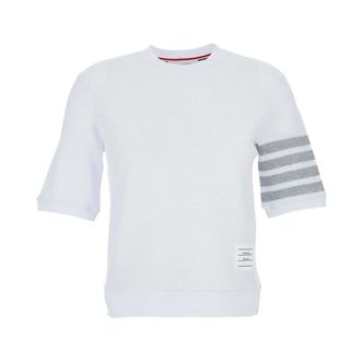 Thom Browne Femme, Tops, Blanc, Taille: 36 FR T-shirt textur&eacute; en piqu&eacute; de coton &agrave; 4 barres