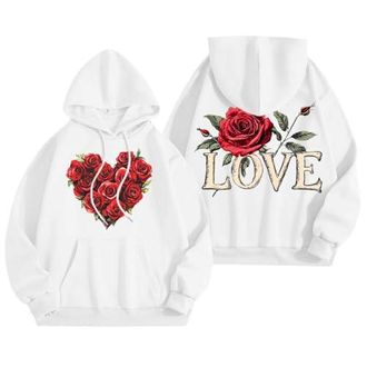 Generic Sweat &agrave; capuche &agrave; manches longues pour la Saint-Valentin 2026 pour femme (2), blanc, XXL
