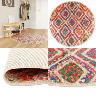 vidaXL Teppich Waschbar Mehrfarbig &Oslash; 120 cm Rutschfest - Samt Teppich - Wohnzimmerteppich - Multifarben Teppich - Rund Teppich - Fu&szlig;bodenmatte - Home &