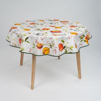 Laro runde 140 cm wachstuchtischdecke wachstischdecke abwashbar PVC tischdecke Wachstuch wasserabweisend Garten tischdecke, Muster:Granatapfel Rot Orange W