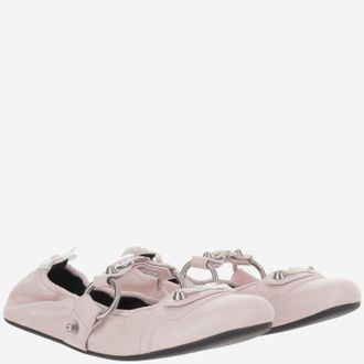 Balenciaga Womens City Flat Leather Ballerina Flats With Bows Pink Lambskin