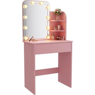 Sonni Schminktisch mit einer ger&auml;umigen Schiebeschublade 70x40x140cm Schminktisch mit LED-Beleuchtung in 3 Farben Rosa - Sonni