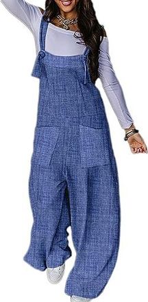 Onsoyours Salopette Femme R&eacute;glable Bretelles Ample Harem Sarouel Pantalon Poches Boho Imprim&eacute; sans Manches Stretch Combinaison Chic Casual Jumpsuit Couleur Unie